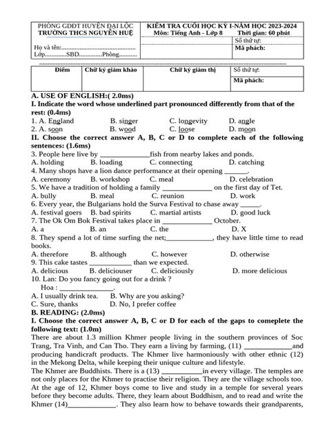 Anh 8 Cu I K 1 Nh 23 24 Mt T Kt A2 Pdf Adjective Verb