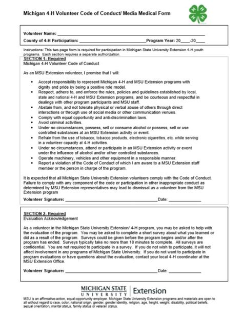 Volunteer Code Of Conduct 4 H Exploration Days
