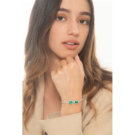Bracciale Semirigido In Oro Bianco K Con Diamanti E Smeraldi Tagl