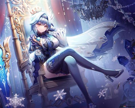Warrior Girl Eula Sit In Her Crown Genshin Impact 2k Wallpaper Download