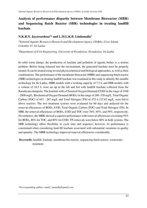 Pdf Analysis Of Performance Disparity Between Membrane Bioreactor Mbr And Sequencing Batch