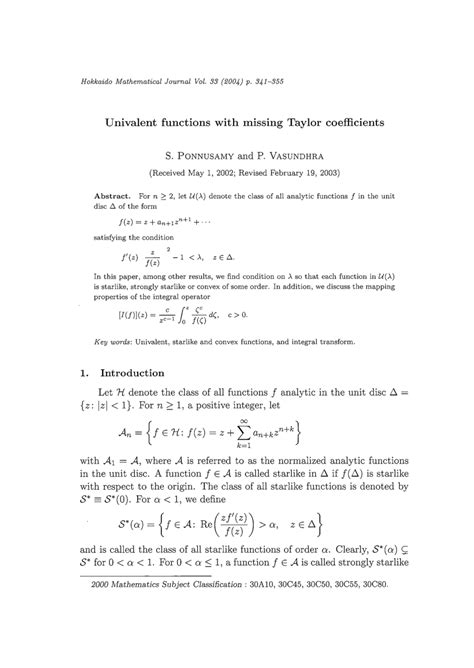 Pdf Univalent Functions With Missing Taylor Coefficients