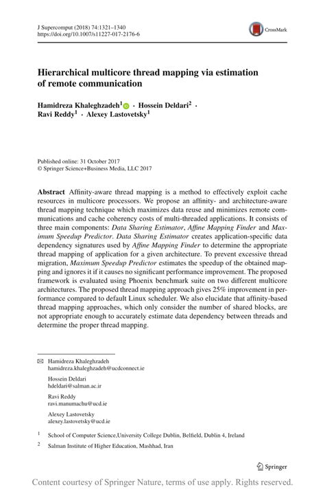 Hierarchical Multicore Thread Mapping Via Estimation Of Remote Communication Request Pdf