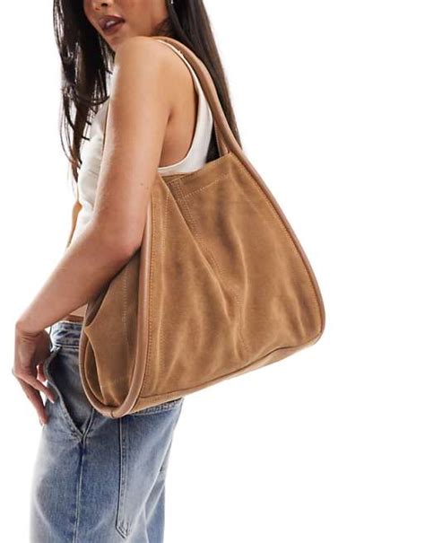 Asos Design Cabas En Daim à Passepoils Tubes Fauve Asos