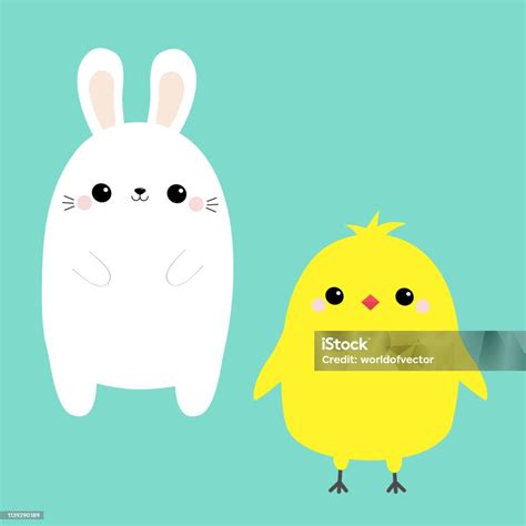 치킨 버드 토끼 세트 하얀 토끼 아기 병아리 머리 얼굴입니다 행복 한 부활절 귀여운 만화 귀 엽 다 재미 있는 캐릭터 영원히