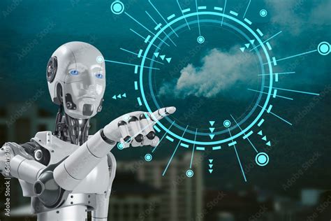 Net Zero Concept Ai Machine Learning Robot Hand Touching Net Zero Icon Represents Exchange