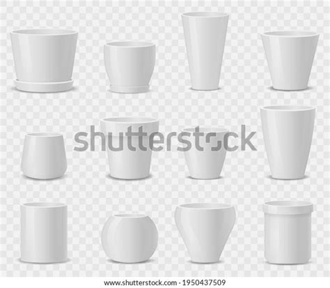 Set Realistic White Ceramic Flower Pots Stock Vector Royalty Free