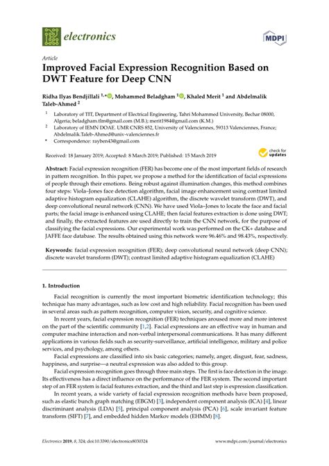 pdf improved facial expression recognition based on dwt feature for
