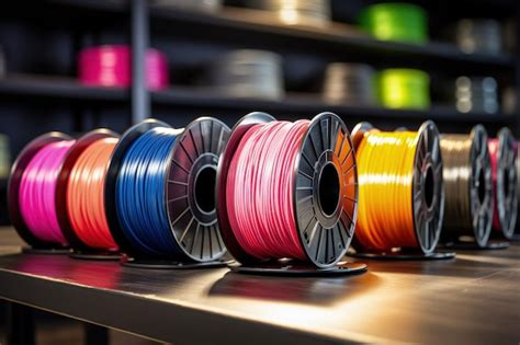 premium photo a row of spools of colored pla on a table