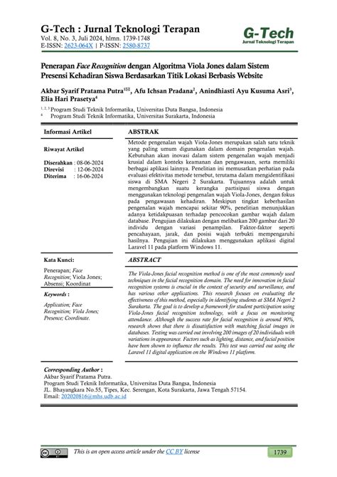 Pdf Penerapan Face Recognition Dengan Algoritma Viola Jones Dalam Sistem Presensi Kehadiran