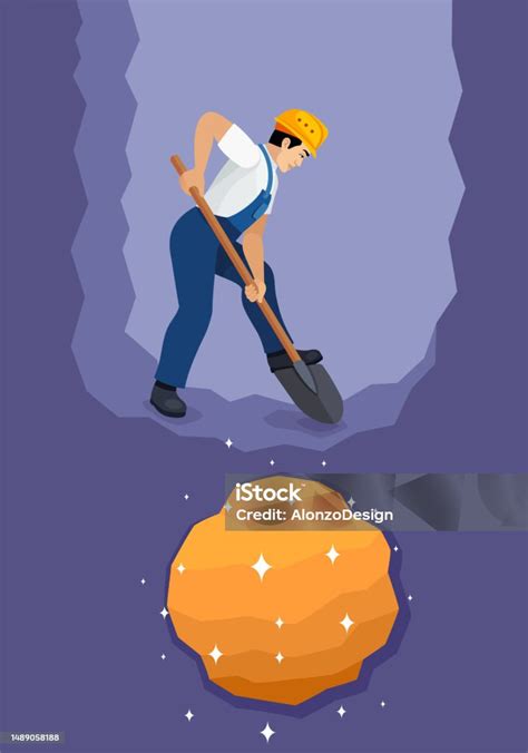 Worker Digging To Find Gold Man Digging Hole On The Ground With A