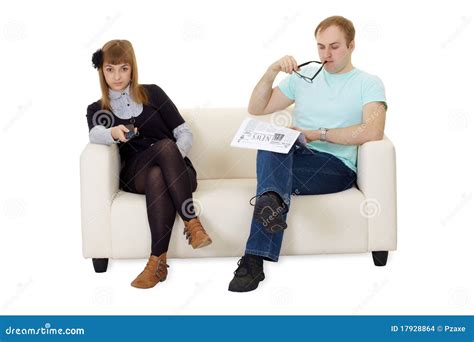 Father Reading Newspaper Daughter Watching Tv Stock Images Image