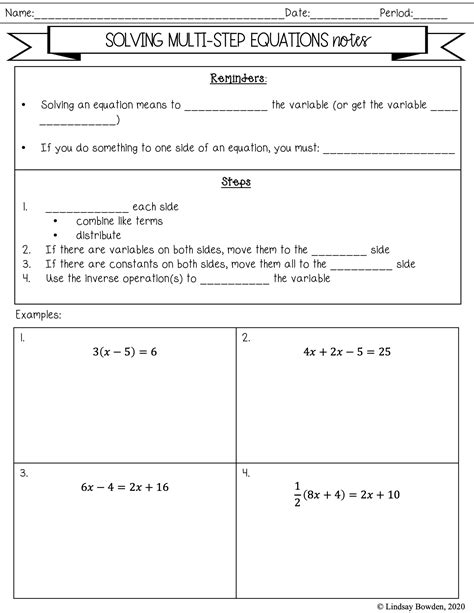 Solving Multi Step Equations Guided Notes