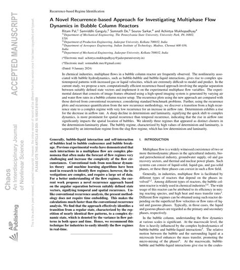 Pdf A Novel Recurrence Based Approach For Investigating Multiphase Flow Dynamics In Bubble