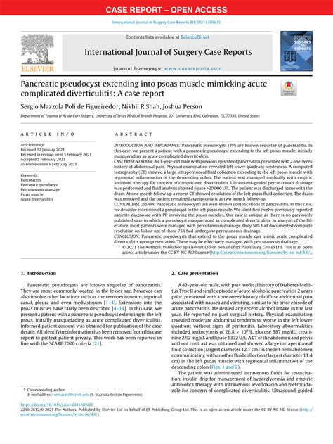 Pdf Pancreatic Pseudocyst Extending Into Psoas Muscle Mimicking Acute