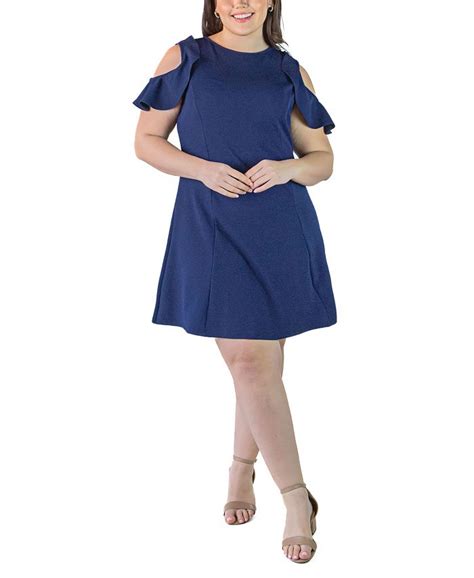 24seven Comfort Apparel Plus Size Ruffle Cold Shoulder A Line Dress