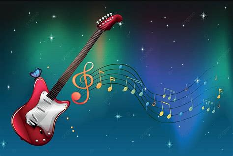 A Red Guitar With Musical Notes Band Composer Picture Vector Band