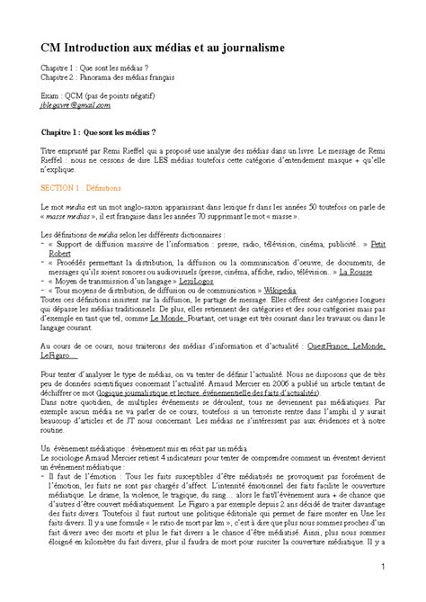 Introduction aux médias CM Introduction aux médias et au journalisme