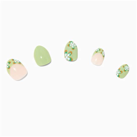Green Tropical Floral Stiletto Press On Vegan Faux Nail Set 24 Pack
