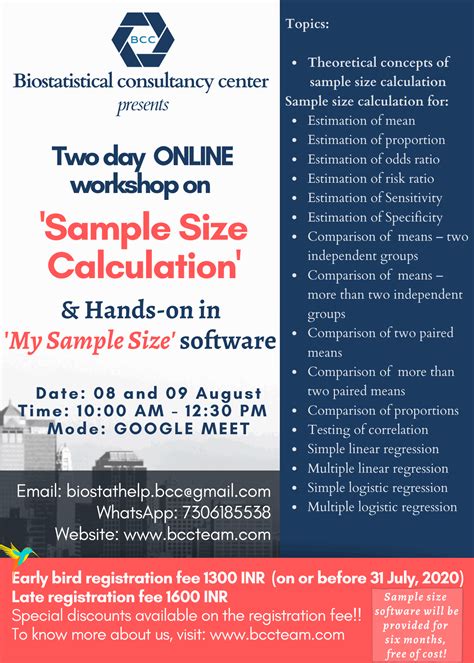Two Day Online Workshop On Sample Size Calculation” And Hands On In Mss Software Bccteam