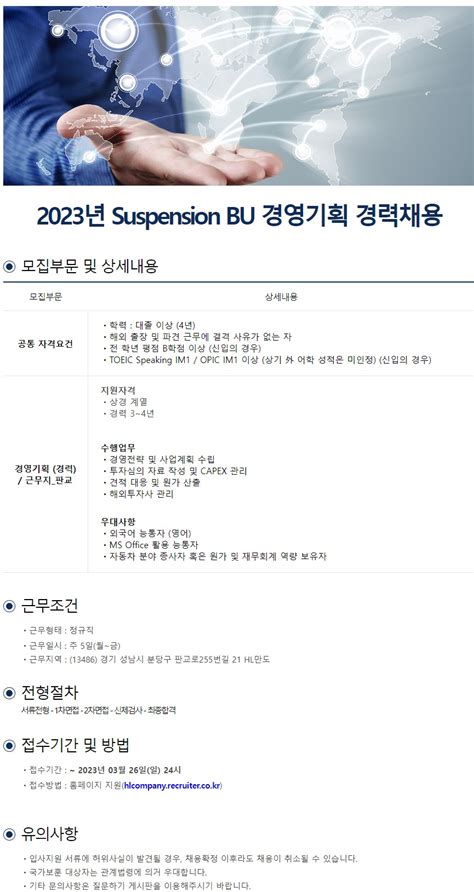 Hl만도 채용공고 2023년 Suspension 경영기획 경력 채용 2023년 채용