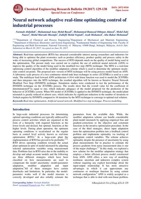 Pdf Neural Network Adaptive Real Time Optimizing Control Of