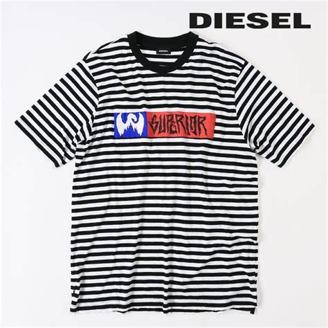 ディーゼル Diesel 半袖tシャツ カットソー メンズ ヴィンテージダメージ加工 ボーダー柄 コットン T Viktor Die M T