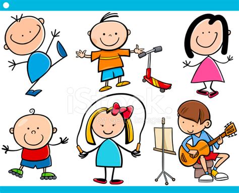 Süße Kleine Kinder Cartoon Reihe Stockfoto Lizenzfrei FreeImages