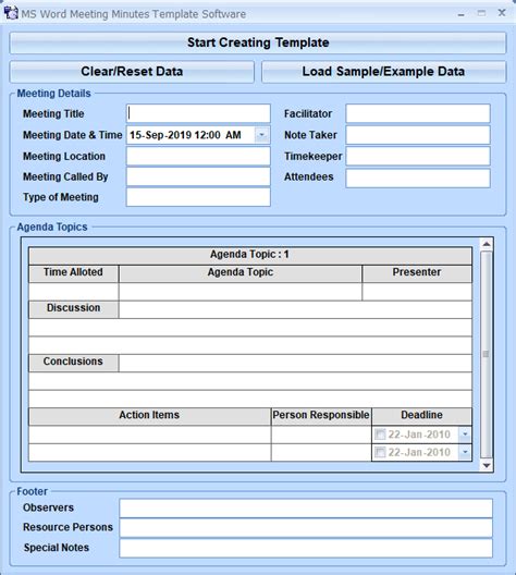 Ms Word Meeting Minutes Template Software