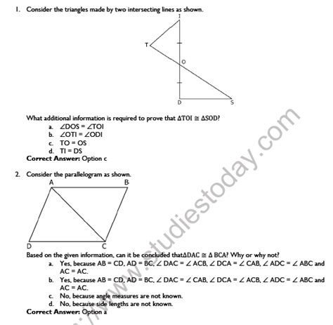 Cbse Class 9 Mathematics Triangles Worksheet Set C