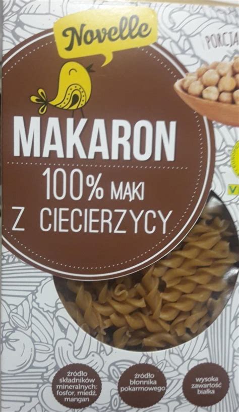 Makaron z ciecierzycy świderki Novelle kalorie kJ i wartości