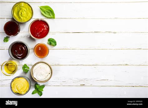 Set Of Different Dip Sauces Stock Photo Alamy