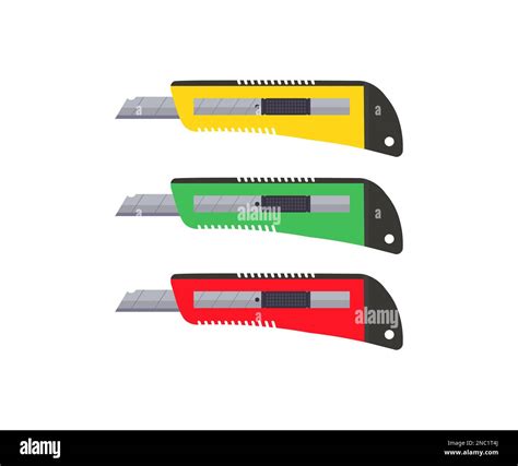 Stationery Knife Yellow Green Red Icon For Paper Cutting Box Cutter
