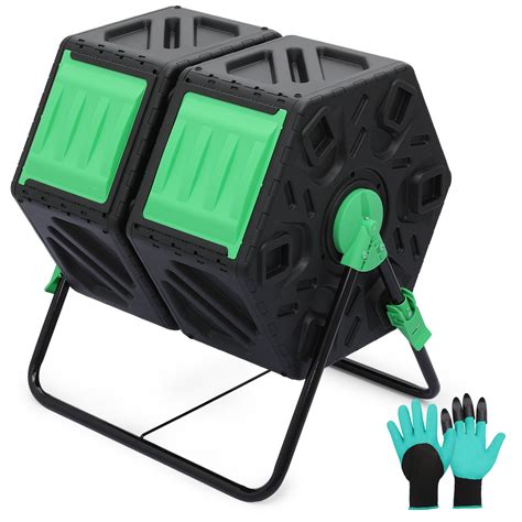 Monibloom 34 Gallon Dual Rotating Chamber Compost Bin With Gloves
