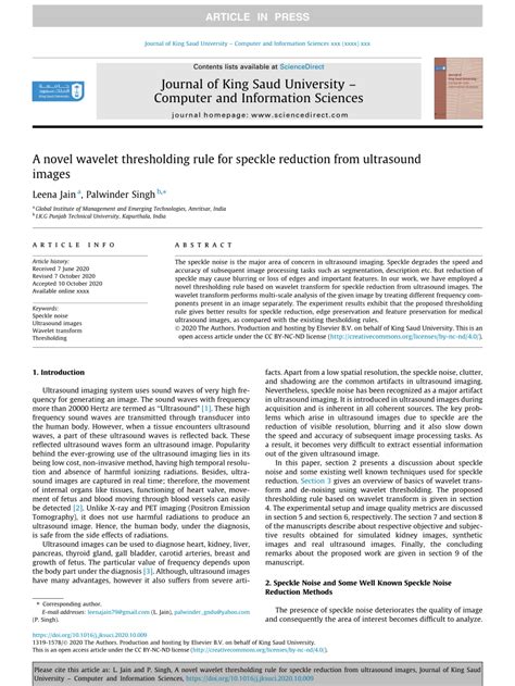 Pdf A Novel Wavelet Thresholding Rule For Speckle Reduction From Ultrasound Images