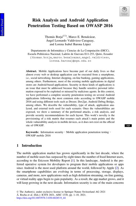Pdf Risk Analysis And Android Application Penetration Testing Based