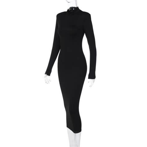 Wholesale Women Fall Solid Turtleneck Long Sleeve Bodycon Dress