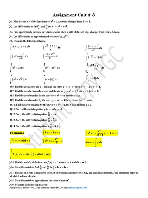 Chapter 3 Assignment Part Ii Pdf Area Integral