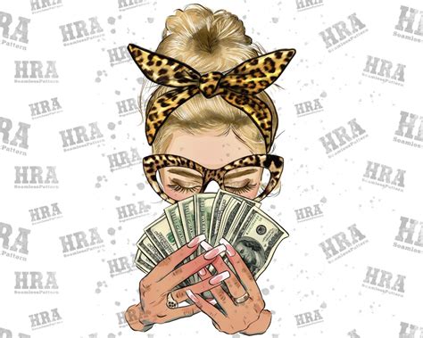 Blonde Messy Bun Holding Cash Png Sublimation Design Messy Etsy