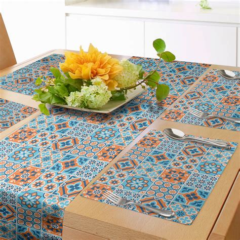 Ambesonne Moroccan Table Runner Placemats Ornament Placemat 4 Pcs