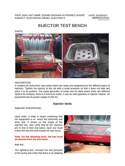 Injector Test Bench Pdf Fuel Injection Ultrasound