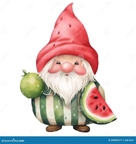 Cute Summer Gnome Watermelon Watercolor Clipart Illustration Ai