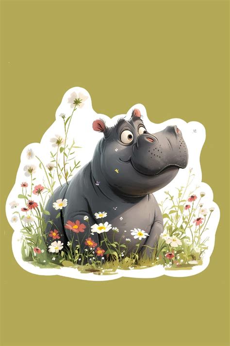 Sticker Spring Hippo Hippo In Flowers Sticker 3299865