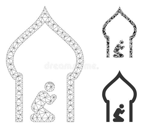 Islamic Church Vector Mesh Wire Frame Model And Triangle Mosaic Icon Stock Illustration