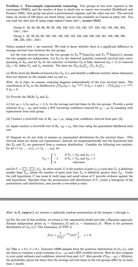 Solved Problem 1 ﻿two Sample Exponential Censoring Two