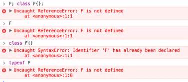 Javascript Doing `f Class F ` Makes `f` Both An Undefined Variable