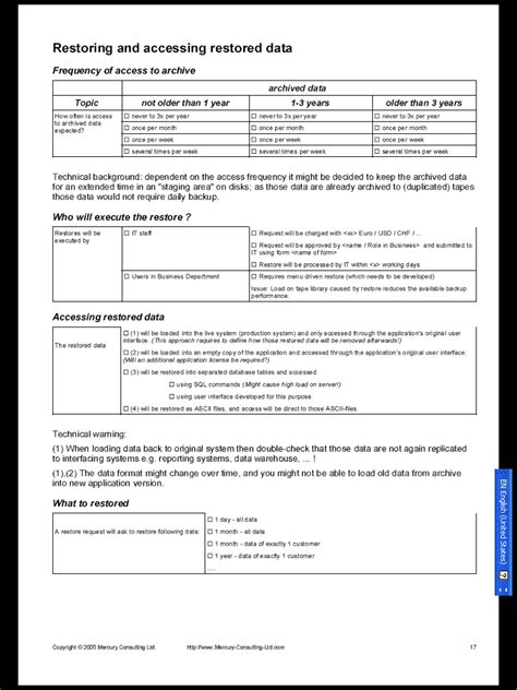 Questionnaire For Gathering Business Requirements For Backup And Recovery