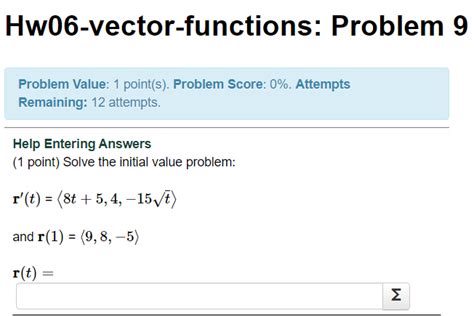 Solved Hw06 Vector Functions Problem 9 Problem Value 1