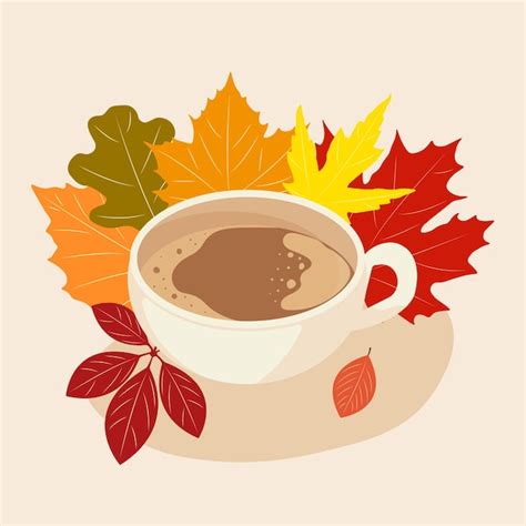 Premium Vector A Cup Of Coffee With Colorful Autumn Leaves