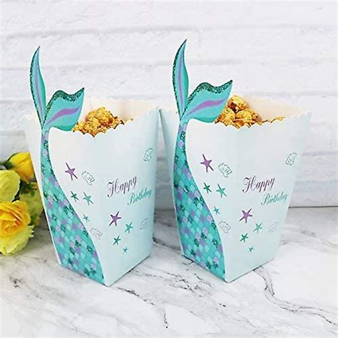 24 Pcs Popcorn Boxes Movie Theater Night Paper Popcorn Boxes Mermaid